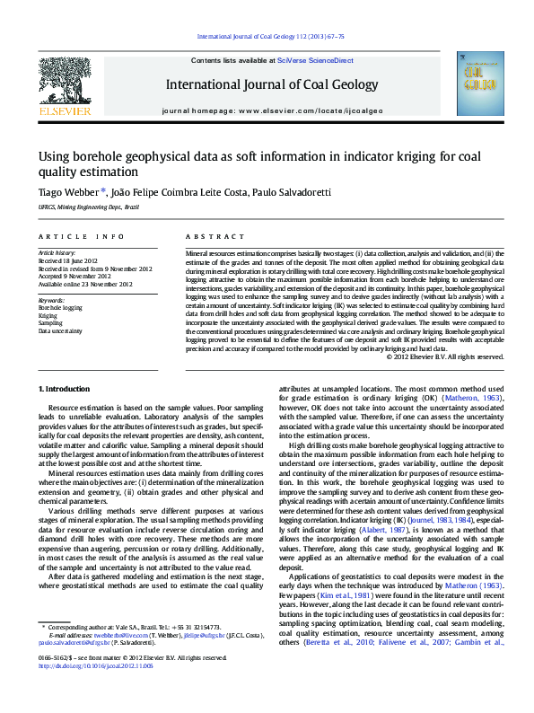 (PDF) Using borehole geophysical data as soft information in indicator kriging for coal quality ...