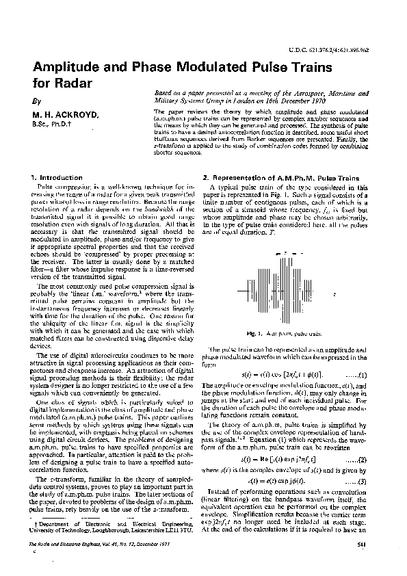 (PDF) Amplitude and phase modulated pulse trains for radar