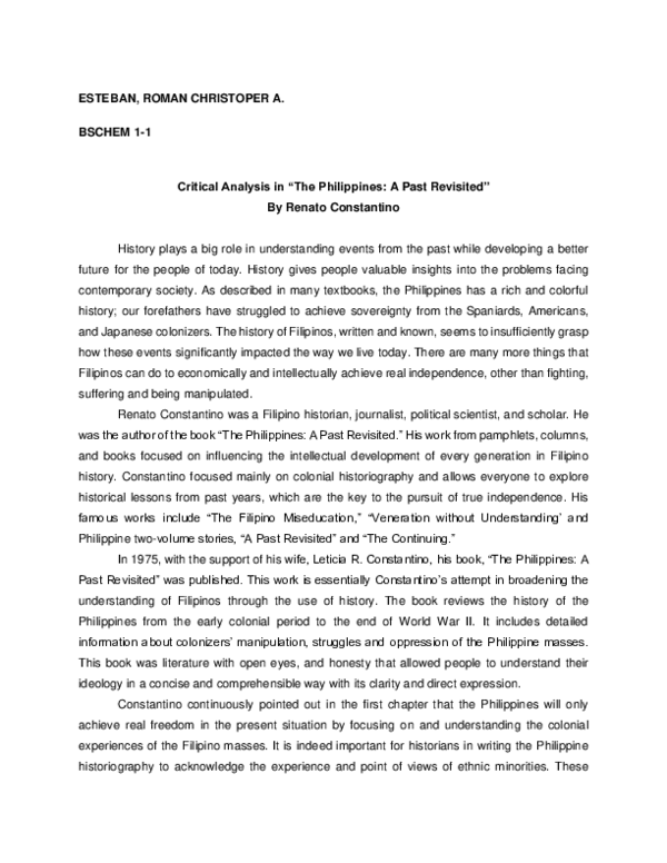 (PDF) Critical Analysis in "The Philippines: A Past Revisited"