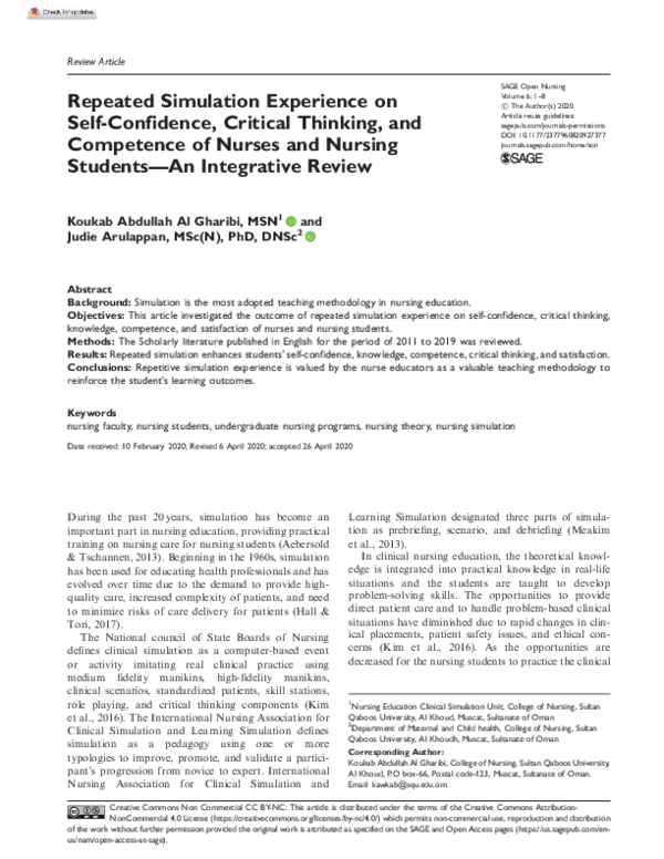 (PDF) Repeated Simulation Experience on Self-Confidence, Critical Thinking, and Competence of ...