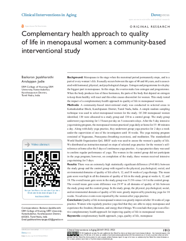 (PDF) Complementary health approach to quality of life in menopausal ...