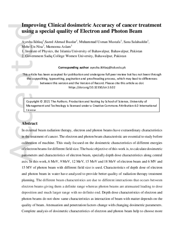 Improving Clinical dosimetric Accuracy of cancer treatment using a special quality of Electron ...