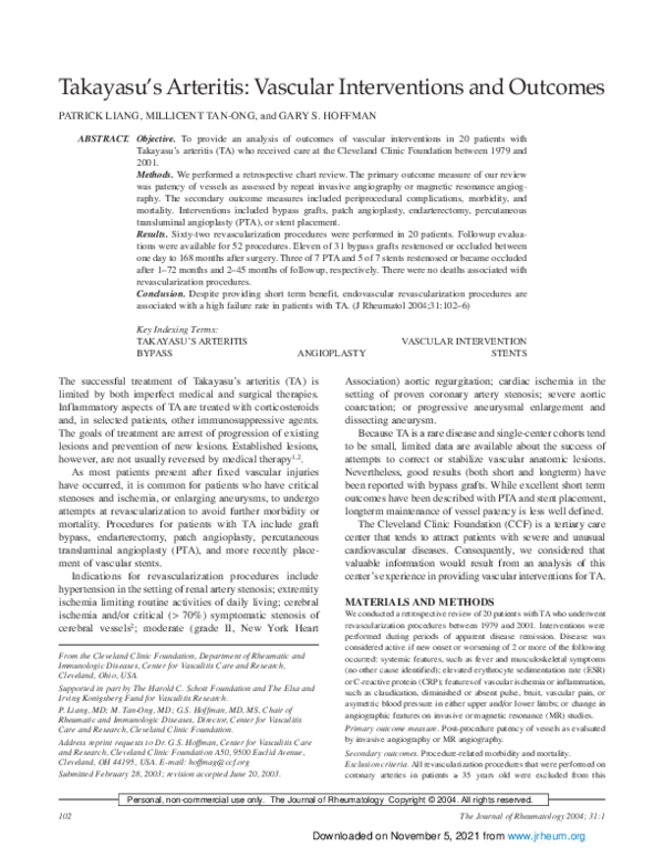 (PDF) Takayasu's Arteritis: Vascular Interventions and Outcomes