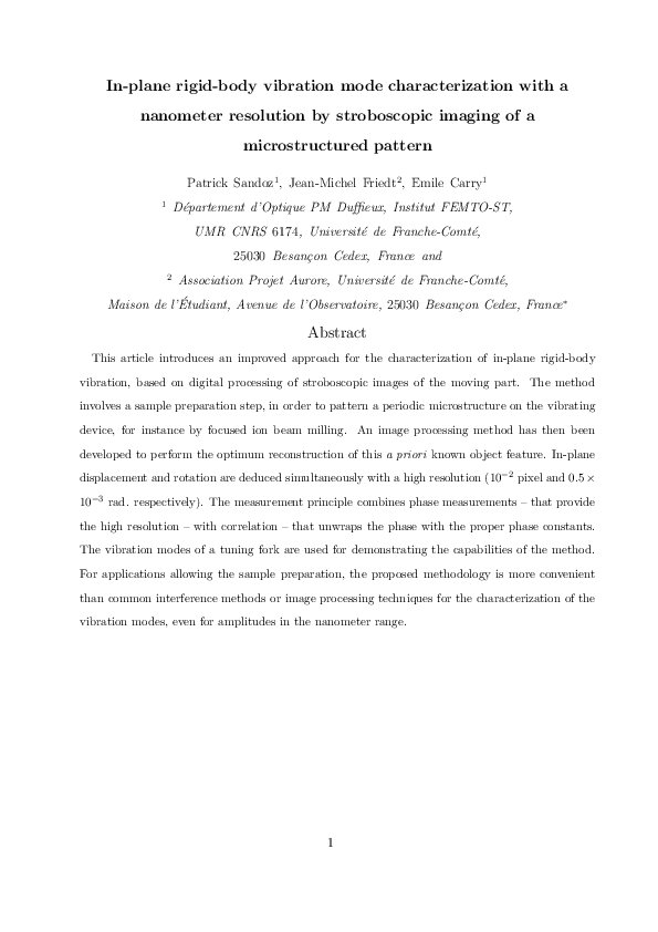 (PDF) In-plane rigid-body vibration mode characterization with a ...