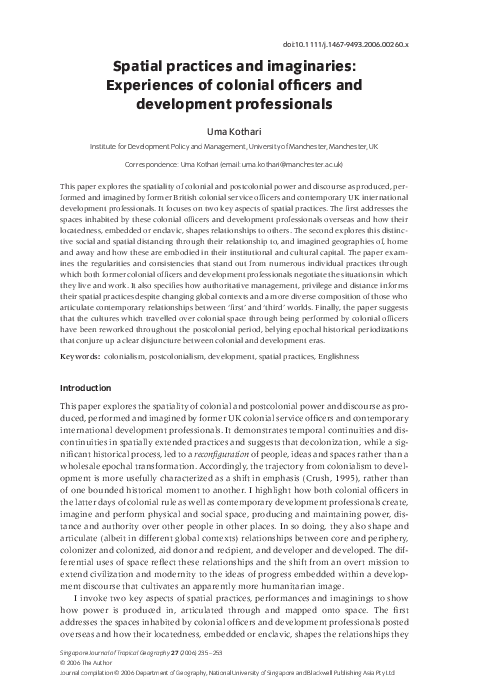(PDF) Spatial practices and imaginaries: Experiences of colonial ...
