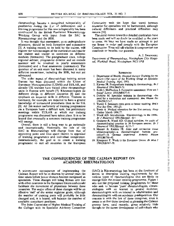 (PDF) The Consequences of the Calman Report on Academic Rheumatology