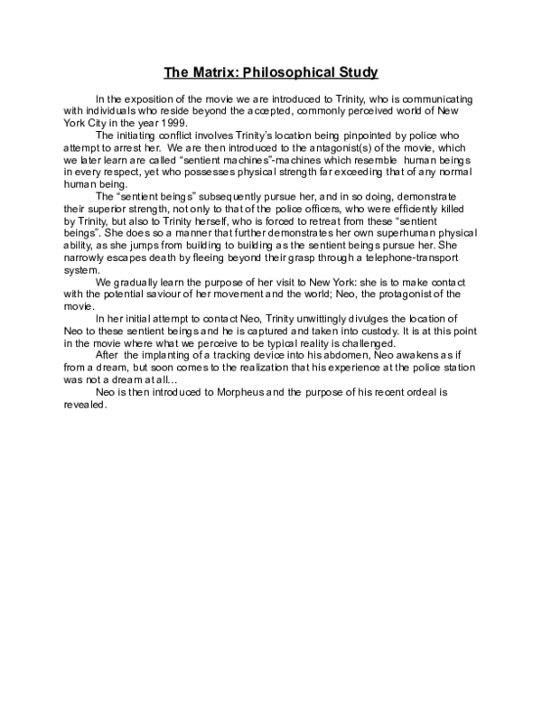 The Matrix: Philosophical Study