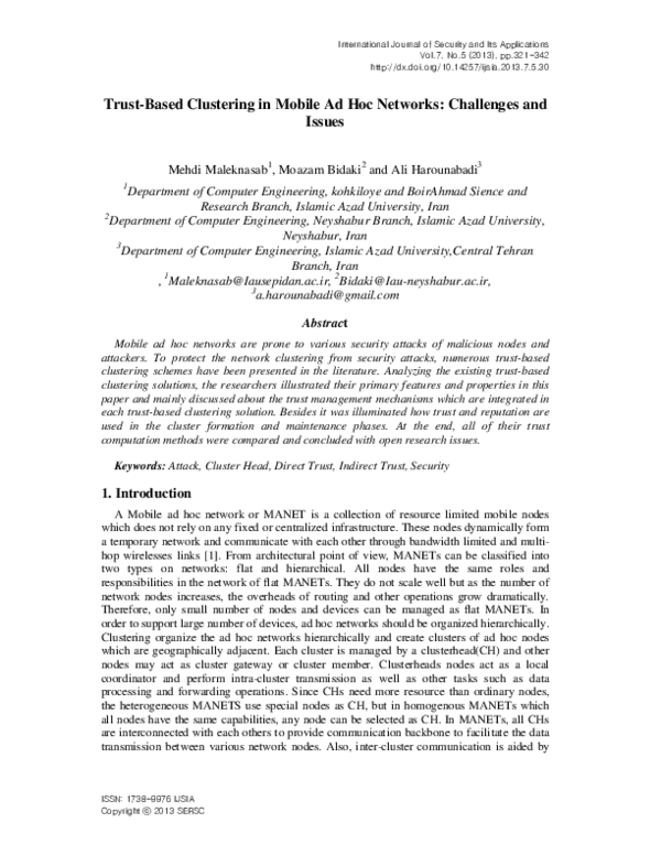 Pdf Trust Based Clustering In Mobile Ad Hoc Networks Challenges And Issues