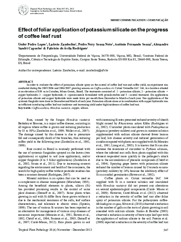 Pdf Effect Of Foliar Application Of Potassium Silicate On The