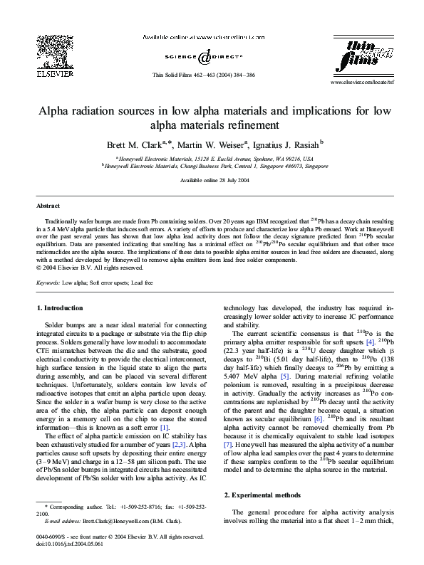 (PDF) Alpha radiation sources in low alpha materials and implications ...