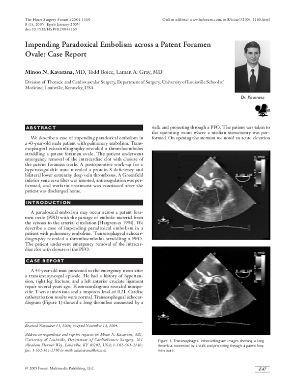 (PDF) Impending Paradoxical Embolism across a Patent Foramen Ovale ...