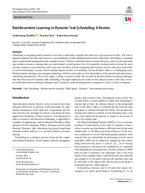 (PDF) Reinforcement Learning in Dynamic Task Scheduling: A Review
