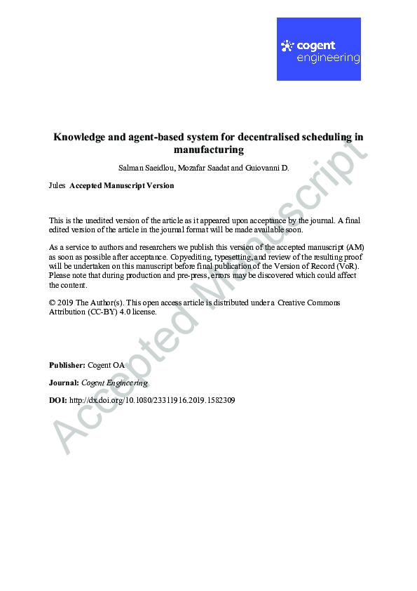 (PDF) Knowledge and agent-based system for decentralised scheduling in ...