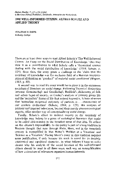 (PDF) The well-informed citizen: Alfred Schutz and applied theory