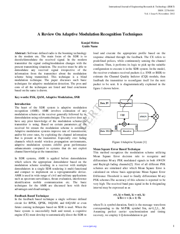 (PDF) A Review On Adaptive Modulation Recognition Techniques