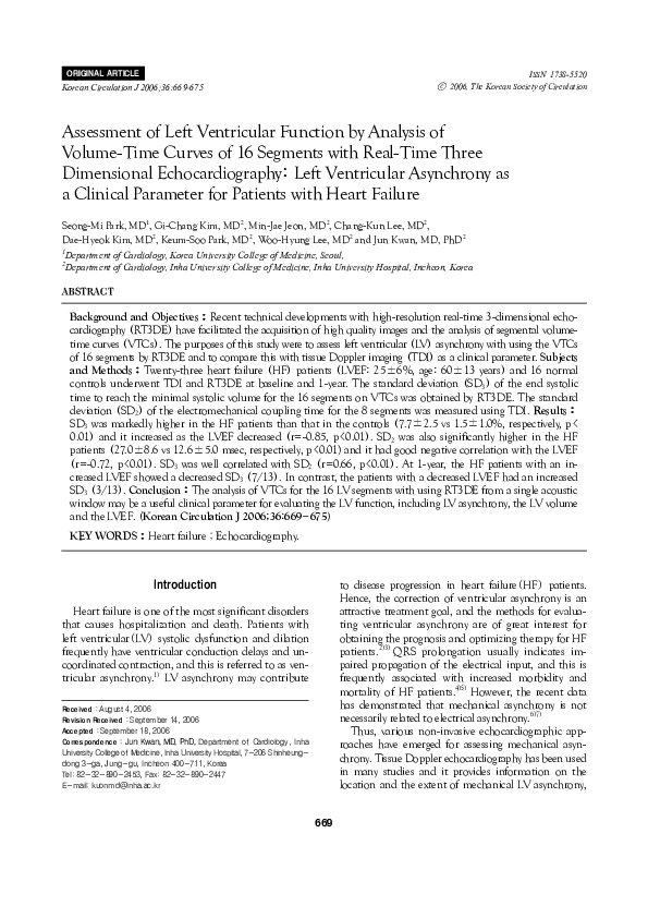(PDF) Assessment of Left Ventricular Function by Analysis of Volume ...