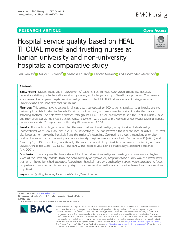 (PDF) Hospital service quality based on HEALTHQUAL model and trusting ...