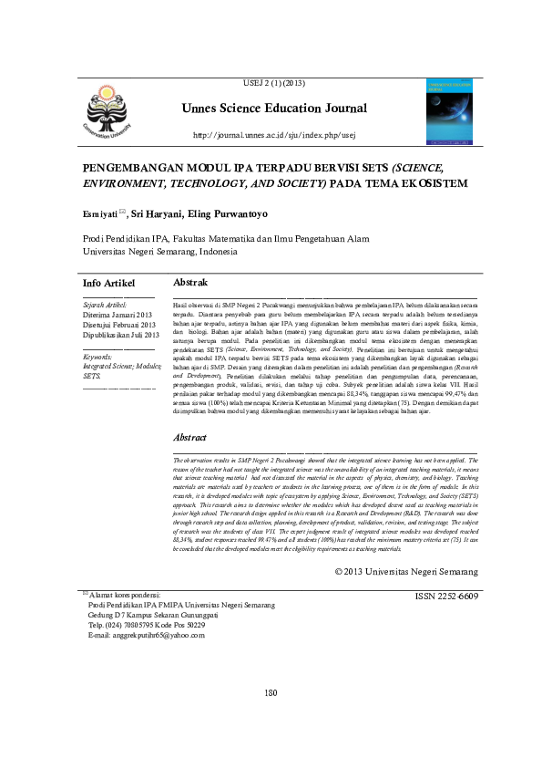 (PDF) Pengembangan Modul Ipa Terpadu Bervisi Sets (Science, Environment, Technology, and Society ...