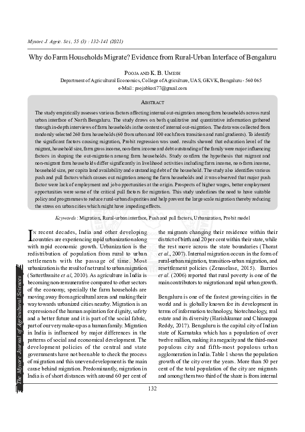 (PDF) Why do Farm Households Migrate? Evidence from Rural-Urban ...