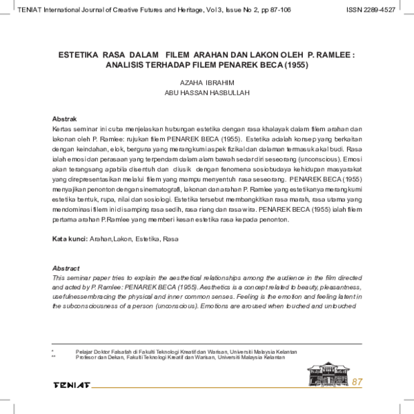 (PDF) Estetika Rasa Dalam Filem Arahan Dan Lakon Oleh P. Ramlee ...
