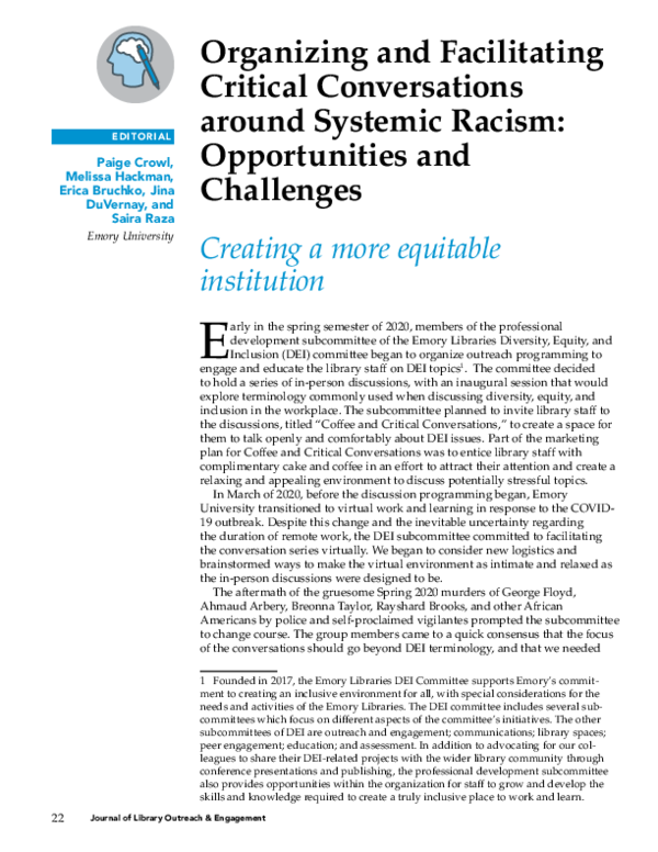 (PDF) Organizing and Facilitating Critical Conversations around ...