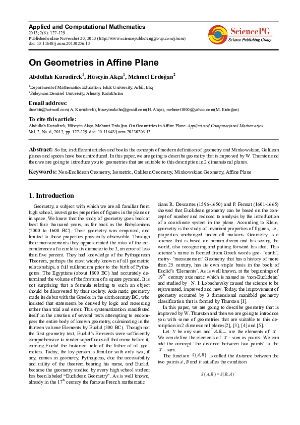 (PDF) On Geometries in Affine Plane