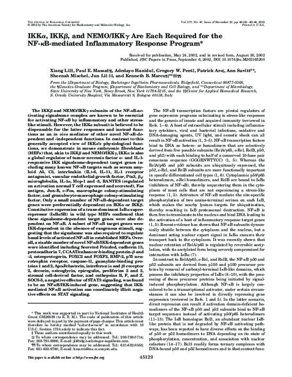(PDF) IKKalpha , IKKbeta , and NEMO/IKKgamma Are Each Required for the ...