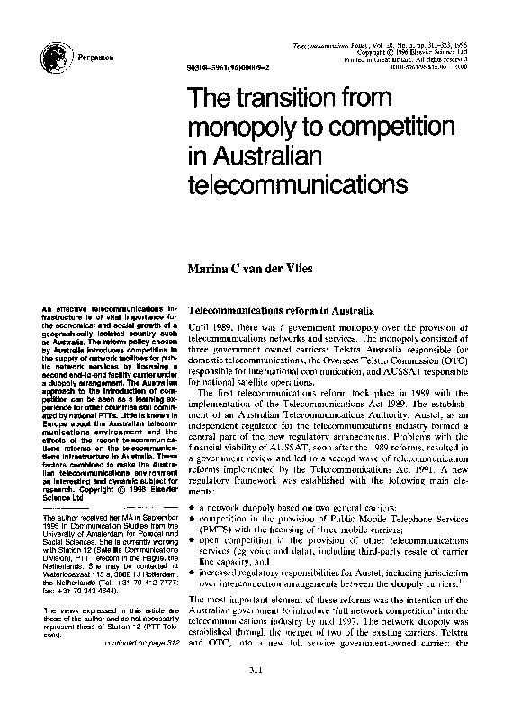 (PDF) The transition from monopoly to competition in Australian ...