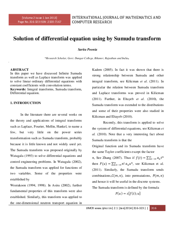 Pdf Solution Of Differential Equation Using By Sumudu Transform