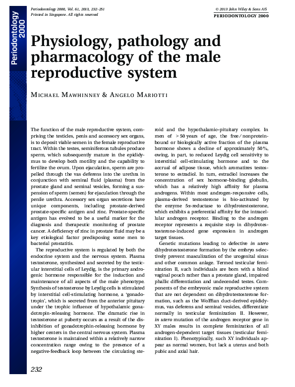 (PDF) Physiology, pathology and pharmacology of the male reproductive ...