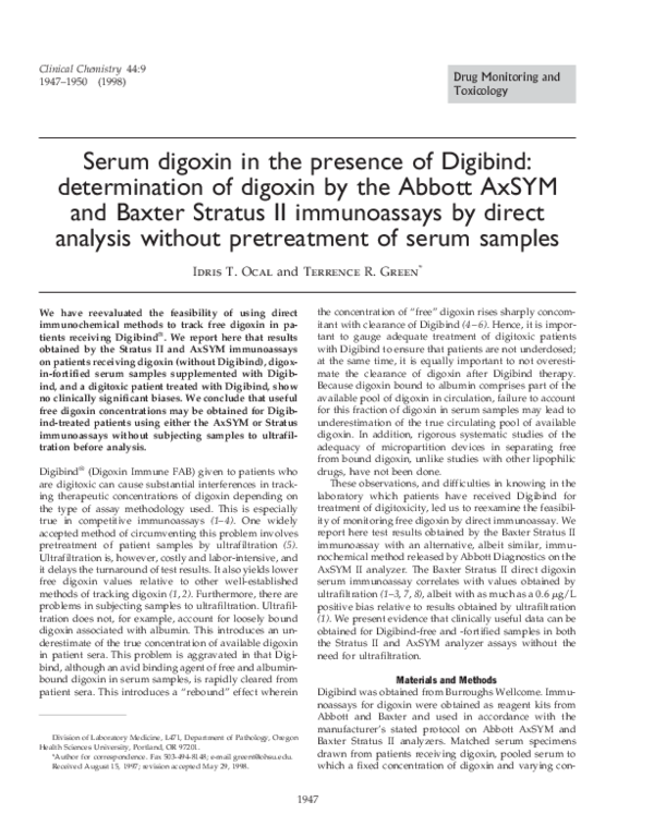 (PDF) Serum digoxin in the presence of digibind: determination of ...