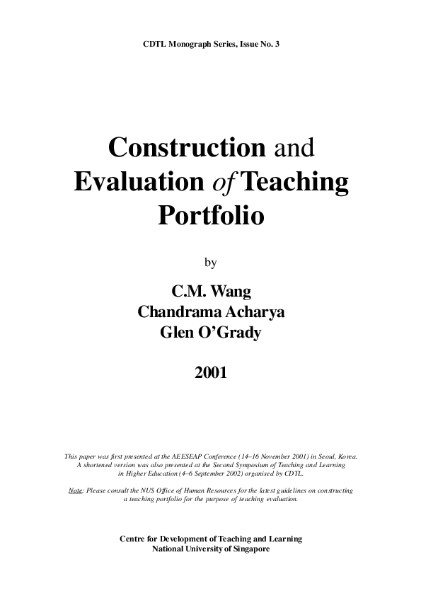 (PDF) Construction and Evaluation of Teaching Portfolio