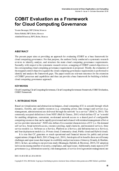 (PDF) COBIT Evaluation as a Framework for Cloud Computing Governance