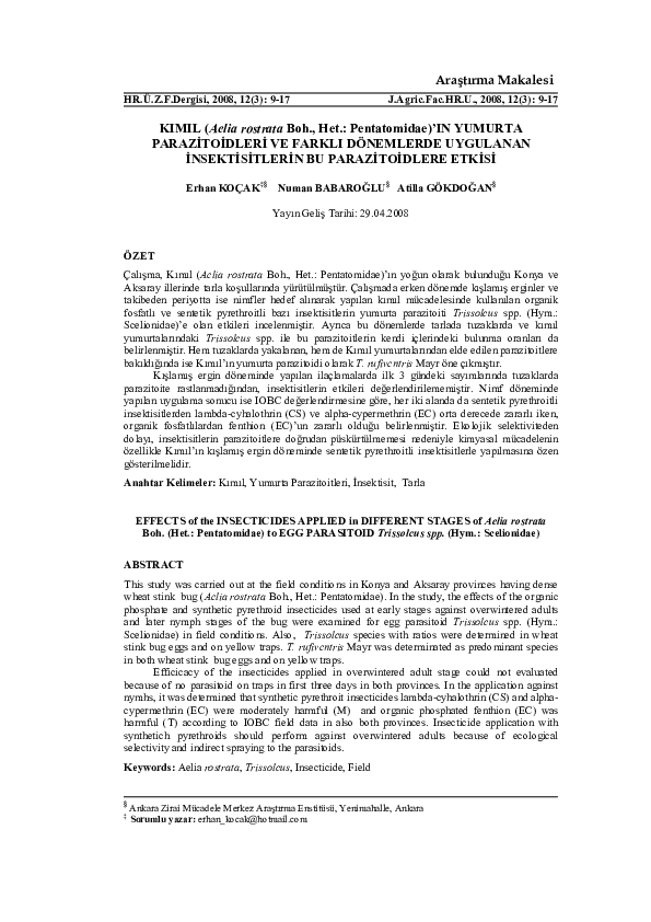 (PDF) Kımıl (Aelia rostrata Boh., Het.: Pentatomidae)'ın Yumurta ...