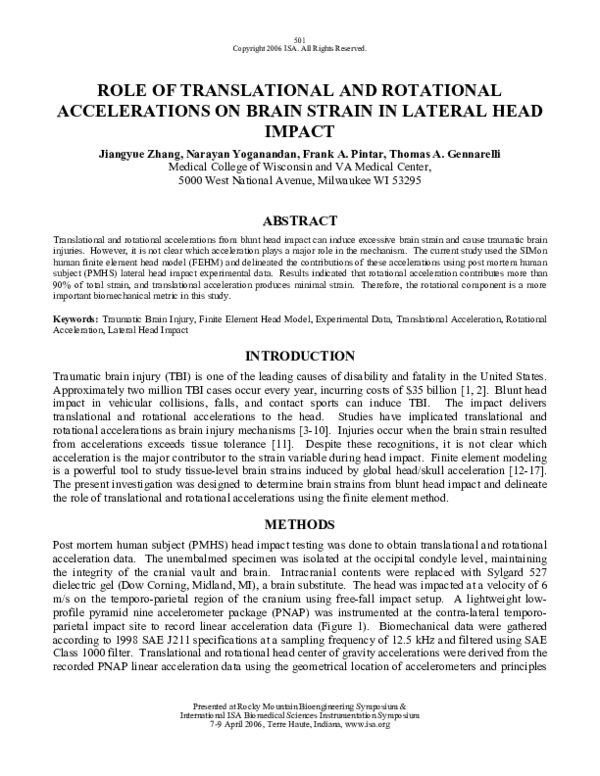 (PDF) Role of translational and rotational accelerations on brain ...