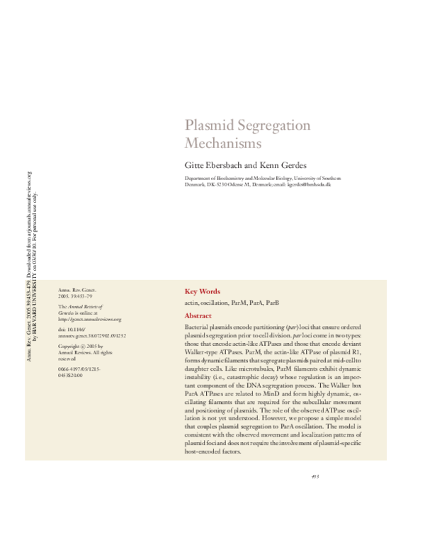 (PDF) Plasmid Segregation Mechanisms