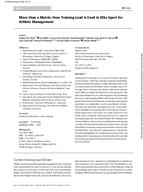 (PDF) More than a Metric: How Training Load is Used in Elite Sport for ...