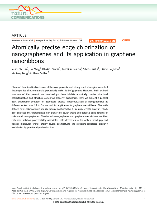 (PDF) Atomically precise edge chlorination of nanographenes and its application in graphene ...