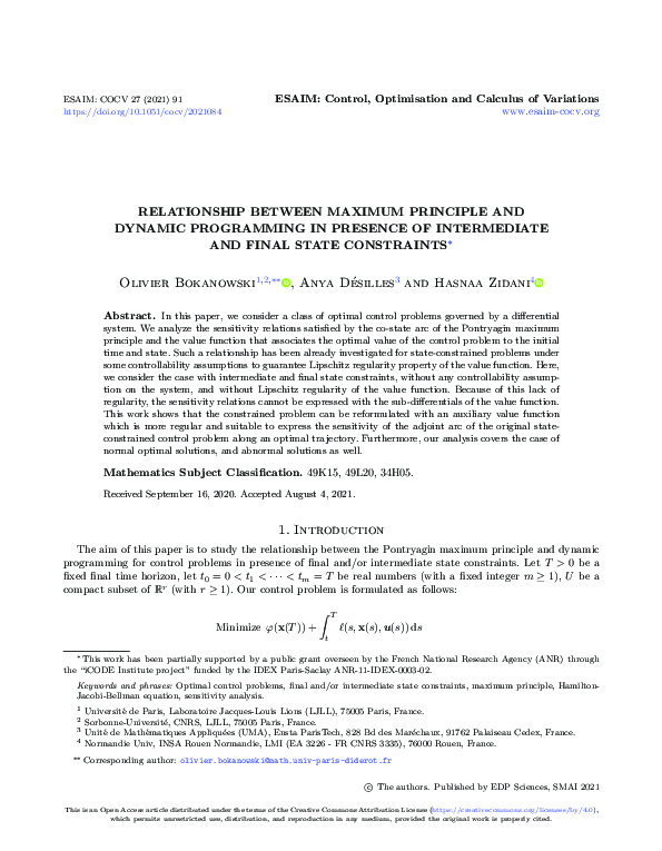 (PDF) Relationship between maximum principle and dynamic programming in presence of intermediate ...