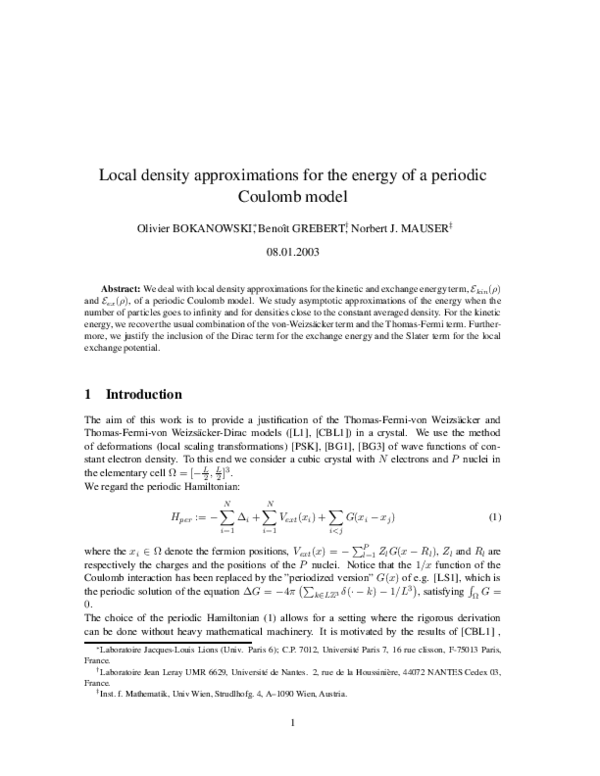 (PDF) Local Density Approximations for the Energy of a Periodic Coulomb Model