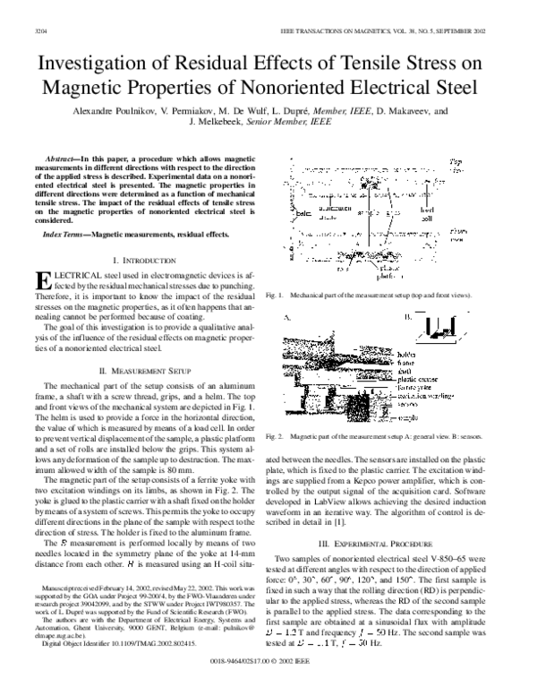 (PDF) Investigation of residual effects of tensile stress on magnetic properties of nonoriented ...