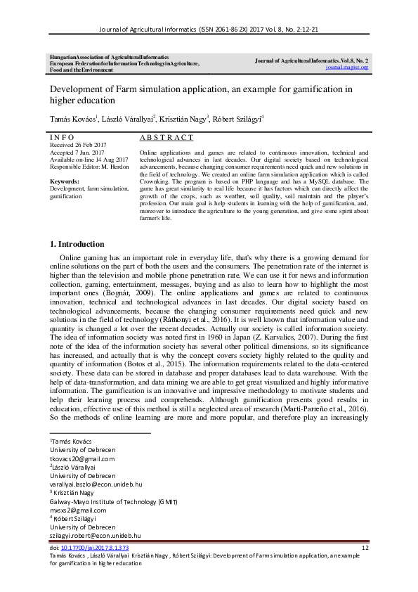 (PDF) Development of Farm simulation application, an example for ...