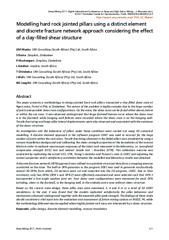 (PDF) Modelling hard rock jointed pillars using a distinct element and discrete fracture network ...