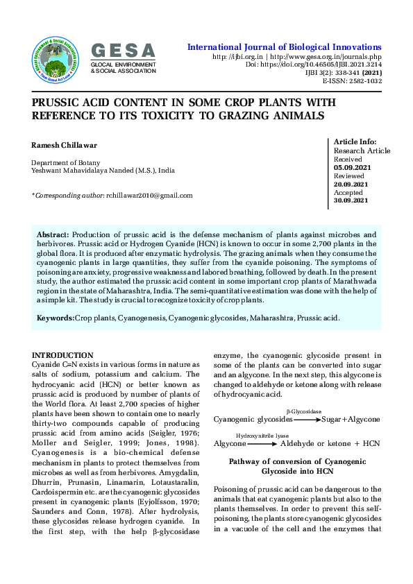 (PDF) Prussic Acid Content in Some Crop Plants with Reference to Its ...