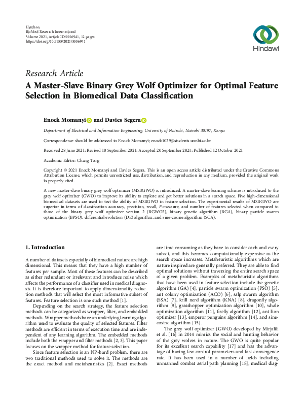 (PDF) A Master-Slave Binary Grey Wolf Optimizer for Optimal Feature ...