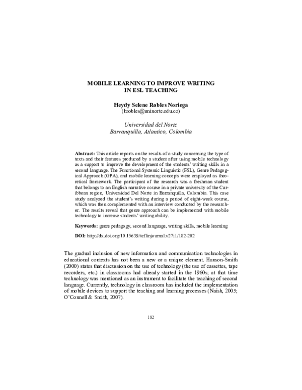 (PDF) Mobile Learning to Improve Writing in Esl Teaching