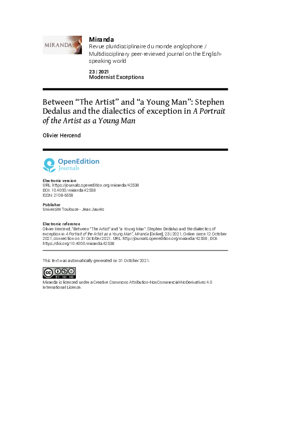 (PDF) Between “The Artist” and “a Young Man”: Stephen Dedalus and the ...