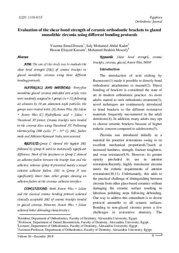 (PDF) Evaluation of the shear bond strength of ceramic orthodontic brackets to glazed monolithic ...
