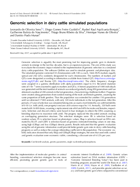 (PDF) Genomic selection in dairy cattle simulated populations