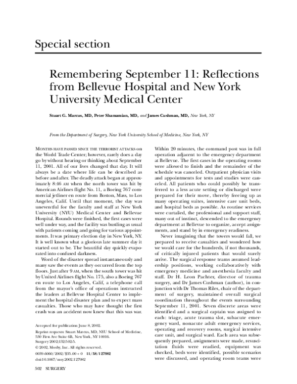 (PDF) Remembering September 11: Reflections from Bellevue Hospital and ...